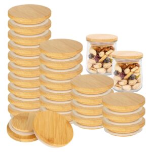 mivide 24 pack yogurt jar lids set, natural bamboo oui yogurt jar lids with silicone sealing ring, reusable wooden jar lids for mugs and jars