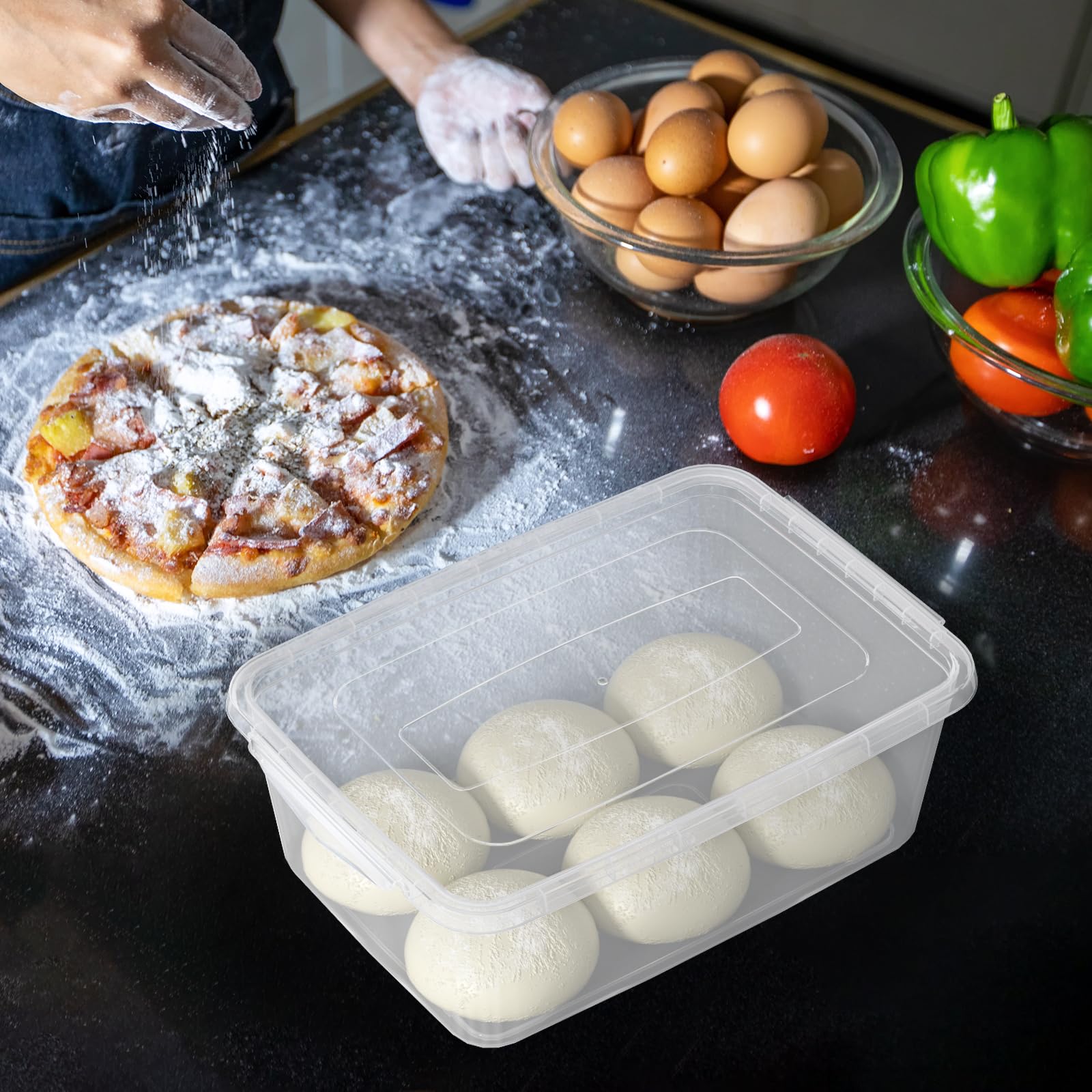 Parlynies 2 Packs 16 L Plastic Storage Containers with Latching Lid, Commercial Pizza Dough Proofing Box, Clear Pizza Dough Containers