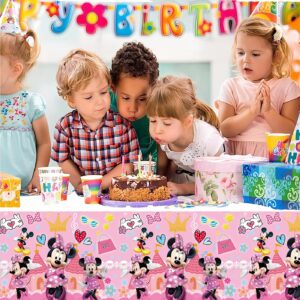 Omto 2pcs Minnie Tablecloth Disposable Tablecover Birthday Party Supplies and Decorations for Kid Boy Baby Shower Rectangle Tables 70"X42",2 Pack