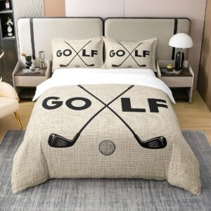 100% nature cotton golf club duvet cover queen size,boys teens ball game lover super soft bedding set for kids bedroom decor,retro simple style comforter cover bedding 3 piece (no comforter)