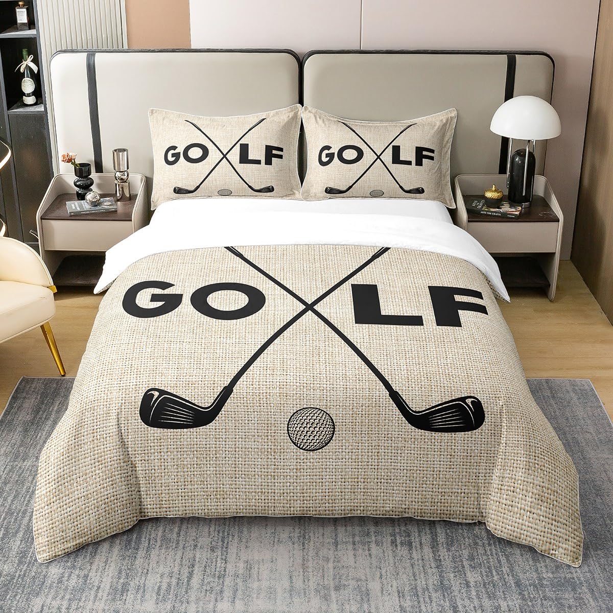 100% Nature Cotton Golf Club Duvet Cover Queen Size,Boys Teens Ball Game Lover Super Soft Bedding Set for Kids Bedroom Decor,Retro Simple Style Comforter Cover Bedding 3 Piece (No Comforter)