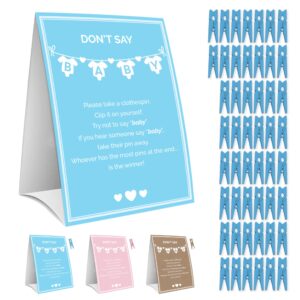 party hearty baby shower games for boy, don't say baby game,1 sign and 50 mini blue clothespins, don't say baby baby shower game, baby shower ideas