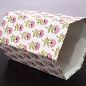 Christmas Decorative Hand Block Printed Waste Basket/Trash Can/Garbage Can/Card Board Trash Can Housewarming Gift (Pink&Green)