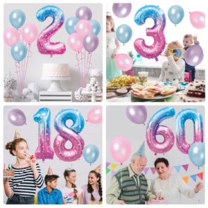 40 Inch Gradient Blue Pink Number 9 Balloon, 9th Birthday Balloons, 11Pcs Pearl Light Purple Pink Blue Latex Balloons 9 Foil Balloon for Kids Girl 9th Birthday Mermaid Party Decorations Anniversary