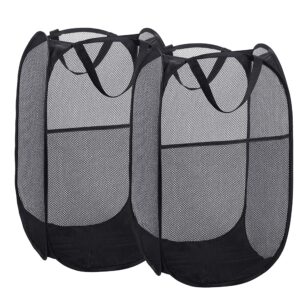 foldable mesh popup laundry hamper,laundry basket easy to open and fold for dorm,travel, college dorms, and more (2 black)