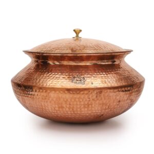 royalstuffs hammered copper handi | degchi with tin lining lid for cooking serving | serve your favorite dish with a traditional indian touch 15130 ml