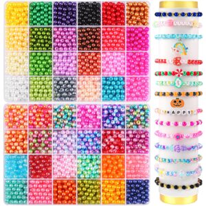 2400pcs pearl beads for jewelry making 48 colorful 6mm round pearl beads for bracelets making kit small pearl filler beads for diy craft necklace earrings