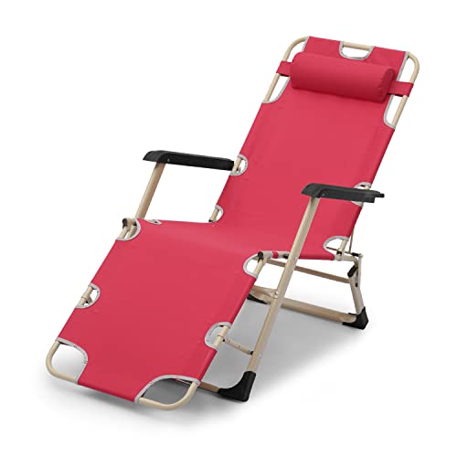 Foldable Zero-Gravity Chair Beach Lounge Chair Patio Reclining Chaise Red