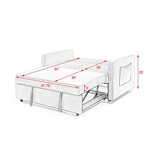 FANYE 3 in 1 Modern Convertible Loveseat Sofa Cum Sofabed, Functional 2 Seaters Sofa&Couch W/Pull Out Sleeper Couch Bed and Adjustable Backrest for Small Space, 54.5", Grey