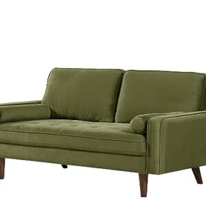 US Pride Furniture Velvet Tufted Sofa, Iconic Mid-Century Style Living Room Furniture with Contemporary Silhouette, Button Tufting and Wood Legs, Includes 2 Bolster Pillows, Loveseat, Olive Green