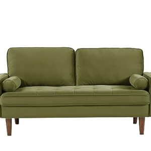 US Pride Furniture Velvet Tufted Sofa, Iconic Mid-Century Style Living Room Furniture with Contemporary Silhouette, Button Tufting and Wood Legs, Includes 2 Bolster Pillows, Loveseat, Olive Green