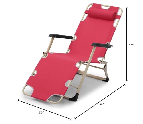 Foldable Zero-Gravity Chair Beach Lounge Chair Patio Reclining Chaise Red