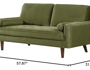 US Pride Furniture Velvet Tufted Sofa, Iconic Mid-Century Style Living Room Furniture with Contemporary Silhouette, Button Tufting and Wood Legs, Includes 2 Bolster Pillows, Loveseat, Olive Green