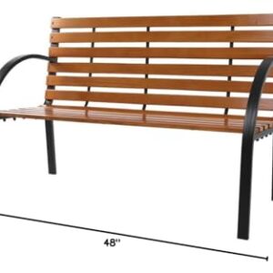 48 Steel Cast Iron Outdoor Patio Furniture Garden Bench Park Seat Black & Natural