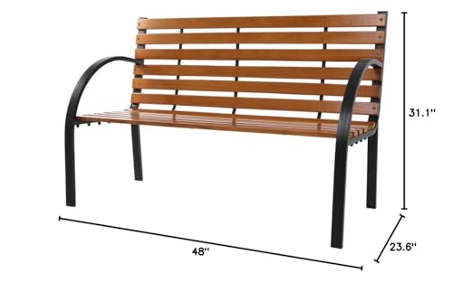 48 Steel Cast Iron Outdoor Patio Furniture Garden Bench Park Seat Black & Natural