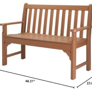 Garden Bench All Weather 2-Person Outdoor Bench for Front Porch Backyard Teak Color