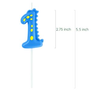 eusbon Dinosaur Candle 1, 2.76" Blue Dino Candle Number 1 for 1st Birthday Theme Party Number Candle Topper for Cake Decoration