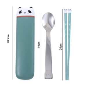 Portable Travel Utensils Set with Case, Reusable Chopsticks Spoon Cutlery Set with Case, Plastic & Stainless Steel & Silicone, Cute Panda Head Premium Flatware Set for Daily Use