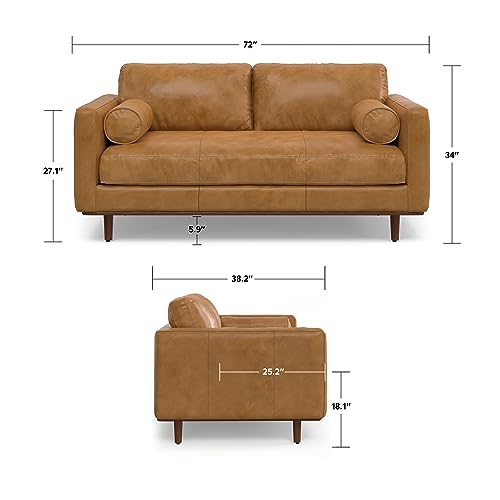 SIMPLIHOME Morrison Mid-Century Modern 72 Inch Wide Sofa in Sienna Genuine Leather, For the Living Room and Family Room