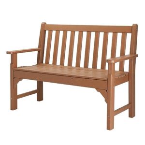 garden bench all weather 2-person outdoor bench for front porch backyard teak color