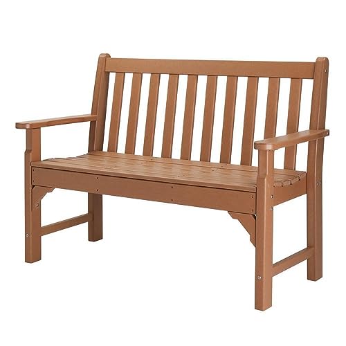 Garden Bench All Weather 2-Person Outdoor Bench for Front Porch Backyard Teak Color