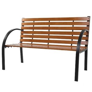 48 steel cast iron outdoor patio furniture garden bench park seat black & natural