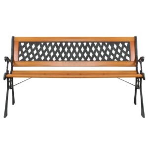 Patio Porch Garden Bench Cast Iron Outdoor Chair Love Seats Park Wooden Seat Bronze & Natural