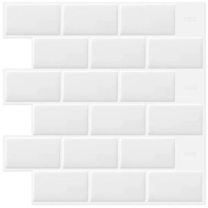 dewoo peel and stick tile backsplash for kitchen wall, 10-sheet white subway kitchen backsplash tiles (12"×12")