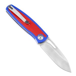 KANSEPT Mato Pocket Folding Knives for Men EDC Camping Folding Knife 3.3'' Satin CPM-S35VN Material Pocket Folding Knife with Blue and Red G10 Handle Everyday Carry K1050A1