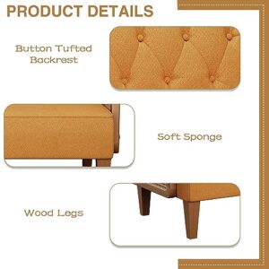 annjoe Button Tufted Loveseat Settee Upholstered Sofa with Natural Rattan Armrest Backrest Buckle Couch Banquette Bench for Dining Room Living Room Bedroom Funiture