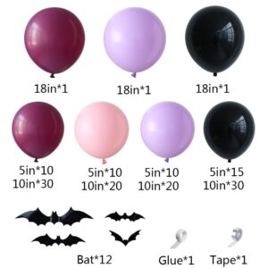 151PCS Halloween Pink Purple Black Balloon Garland Arch Kit with Bat Stickers for Kids Home Halloween Scary Spooky BOO Birthday Party Decorations (Pink Purple)