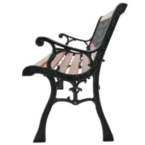 Patio Porch Garden Bench Cast Iron Outdoor Chair Love Seats Park Wooden Seat Bronze & Natural