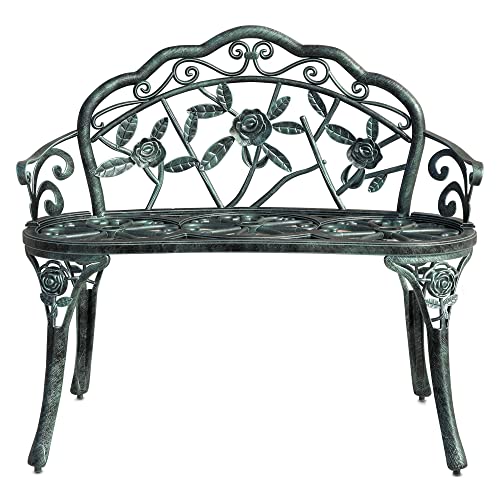 39 inch Antique Style Patio Porch Garden Bench Aluminum Outdoor Chair Rose