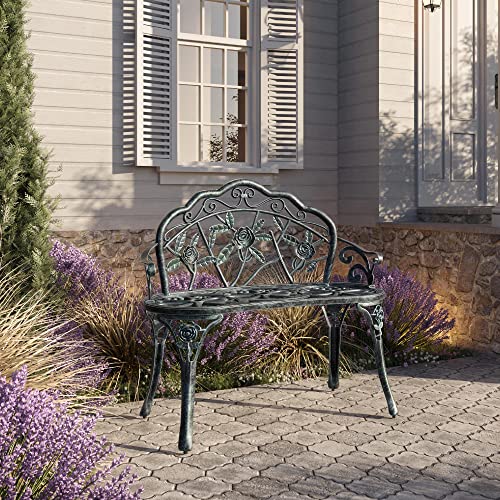 39 inch Antique Style Patio Porch Garden Bench Aluminum Outdoor Chair Rose