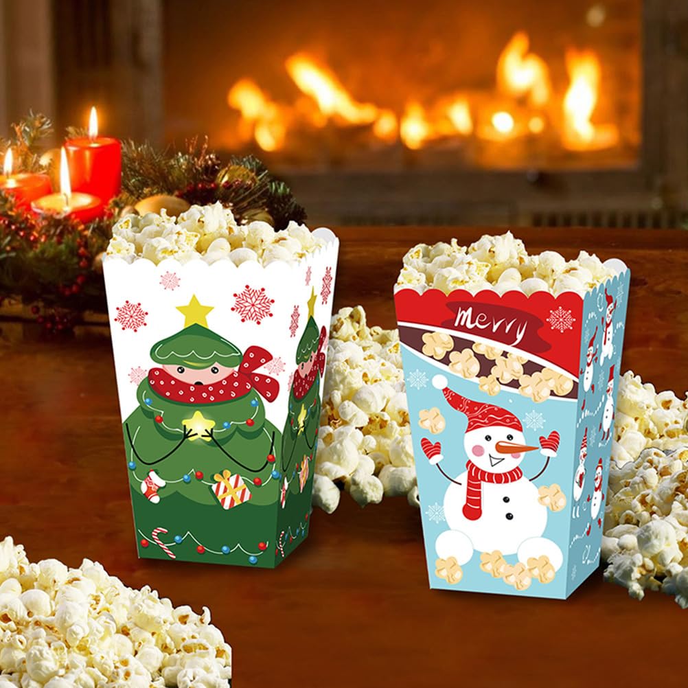 12pcs Popcorn Favor Boxes Paper Christmas Popcorn Buckets Snack Container Christmas Party Treat Boxes