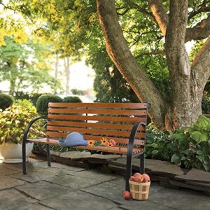 48 Steel Cast Iron Outdoor Patio Furniture Garden Bench Park Seat Black & Natural