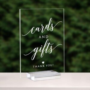 cards and gifts sign for wedding- 5x 7 inch clear acrylic wedding sign with acrylic stand, cursive font cards & gifts sign for reception, wedding & party event