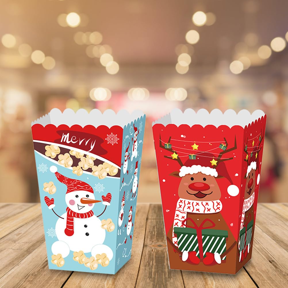 12pcs Popcorn Favor Boxes Paper Christmas Popcorn Buckets Snack Container Christmas Party Treat Boxes