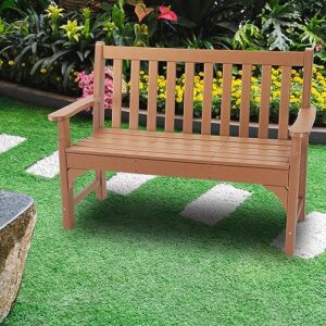 Garden Bench All Weather 2-Person Outdoor Bench for Front Porch Backyard Teak Color