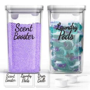 moryimi laundry scent booster container for laundry room organization and storage, 2 pack 94oz scent bead dispenser with scoop, laundry pods container laundry powder container dryer ball holder