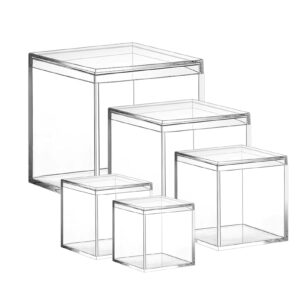 4.7/4/3.3/3/2.5 inch clear acrylic box with lid, jewelry display box, plastic square cube decorative storage boxes for candy pill and tiny jewelry, artwork display