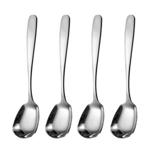 ouliget square head spoons, korean style square sugar spoon,thick heavy stainless steel soup spoons table spoons dinner spoons flat square spoon,7 inch,set of 4.