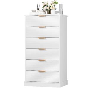 facbotall 6 drawer dresser, tall white dresser with large storage space, modern chest of drawers with handles, 6 large capacity vertical dressers for home & office