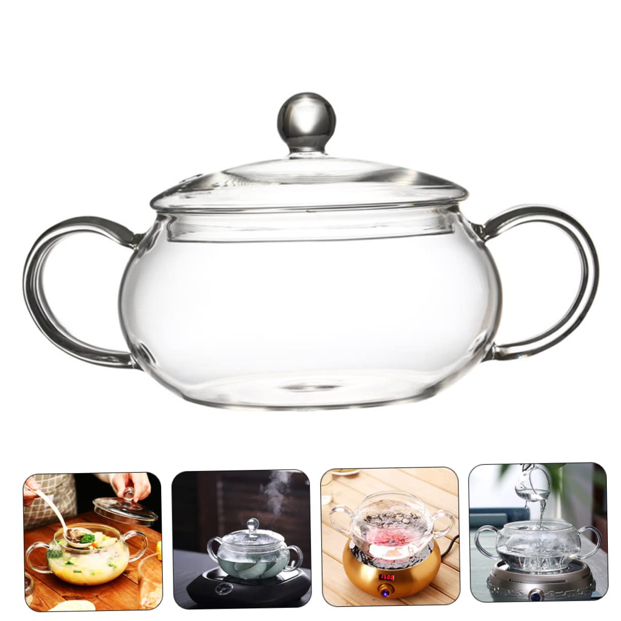 OKUMEYR Glass Saucepan with Lid Stovetop Glass Pots Clear Clear Saucepan Clear Pot Shot Glass with Lid Serving Baby With Cover Glass Surface High Borosilicate Glass