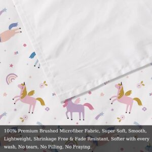 MUSOLEI Unicorn Fitted Sheet Set Full Girls Rainbow Star Sheet Pink Flower Bedding Set 1 Deep Pocket Fitted Sheet with 2 Pillowcases Multi-Colour Girls Kids Teenagers Gift Queen