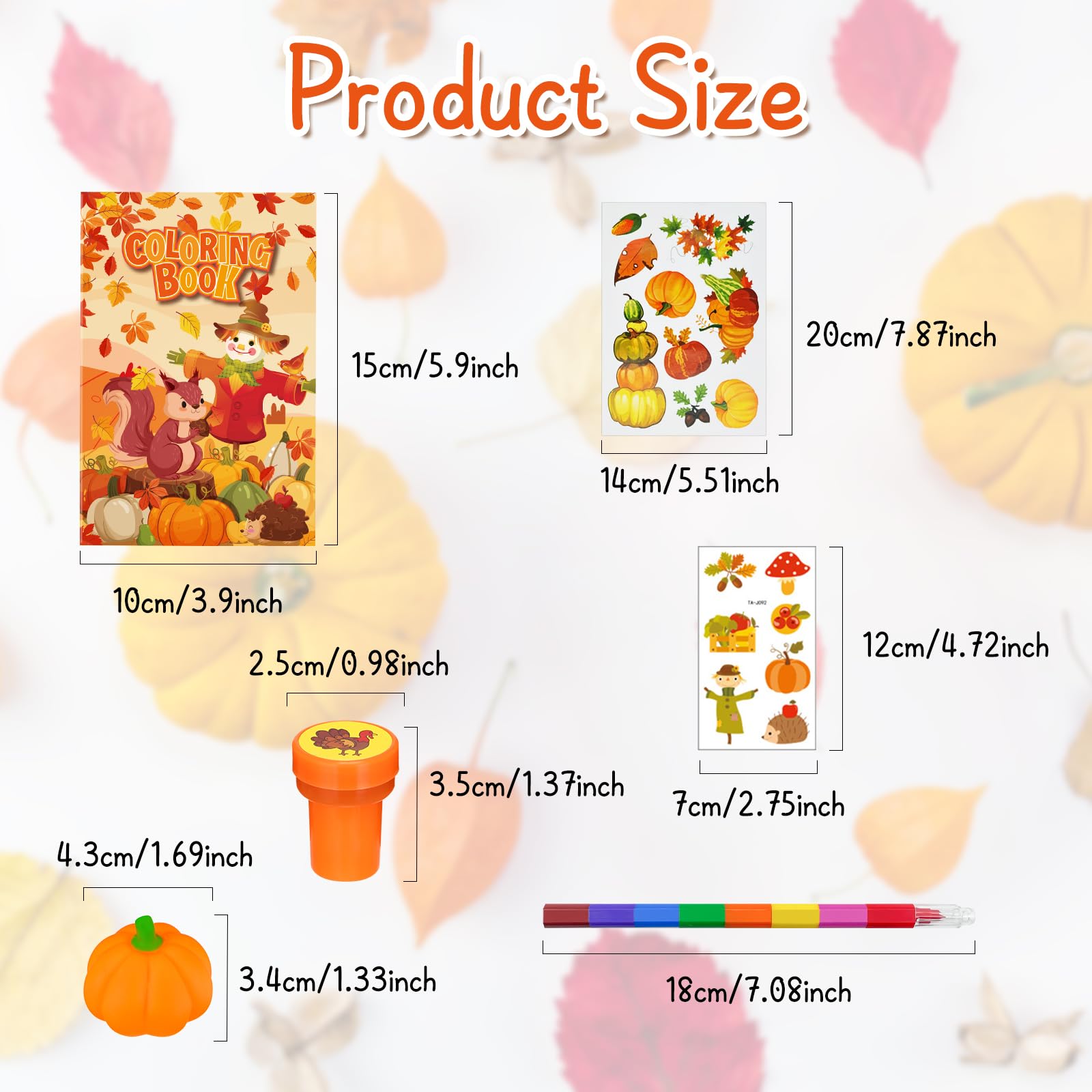 Cinrobiye 72 Pcs Fall Party Favors Thanksgiving Day Fall Coloring Books Squishy Pumpkins Tattoo DIY Sticker Stampers Class Reward Prizes for Autumn Harvest School Party