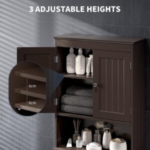 Bealife Over The Toilet Storage Cabinet with Open Shelf, Over Toilet Bathroom Organizer with Adjustable Shelf and Double Doors, Over The Toilet Storage Shelf Free Standing for Bathroom - Espresso