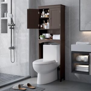 bealife over the toilet storage cabinet with open shelf, over toilet bathroom organizer with adjustable shelf and double doors, over the toilet storage shelf free standing for bathroom - espresso