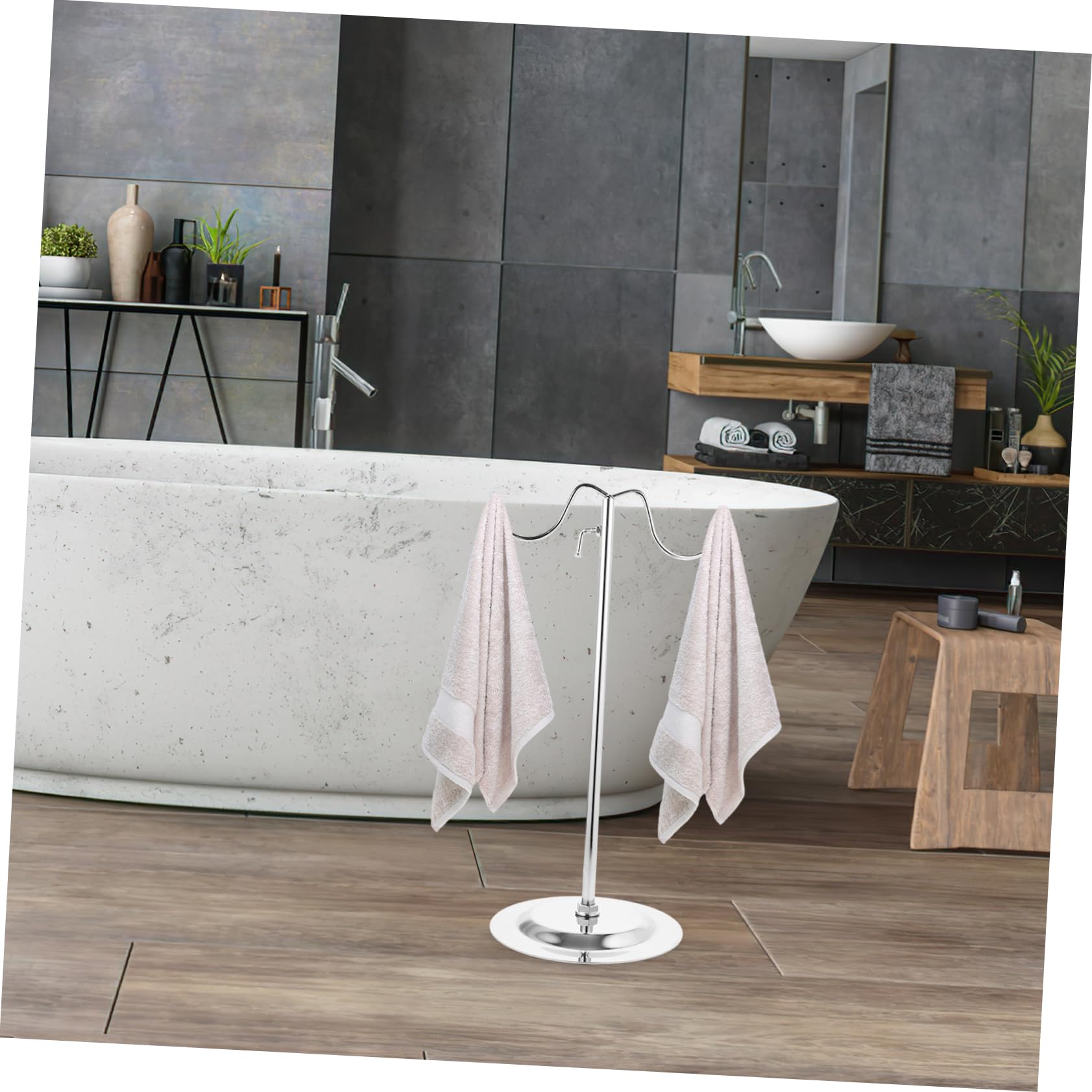 Anneome Bath Towel Rack Towel Rail Bag Rack Round Bottom Vertical Metal Hangers Bags Tower Hanger Dressing Table Kitchen Towel Rack Balance Stainless Steel No Punching