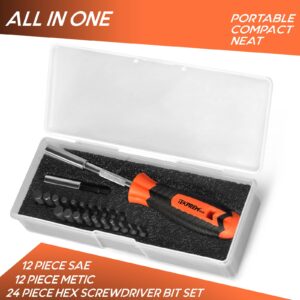 TEKPREM 20-Piece Metric & SAE Hex Bit Set with Magnetic 1/4" Screwdriver Bit Driver, Allen Wrench Drill Bits, Rubber Strip, and Storage Box